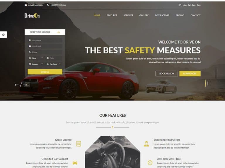 DriveOn – Driving School HTML Template - Bootstrap Templates